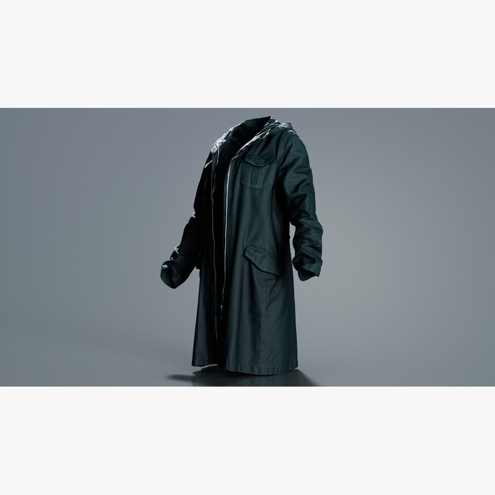 Long Green Coat Open 3D model - Download Coats on 3DModels.org