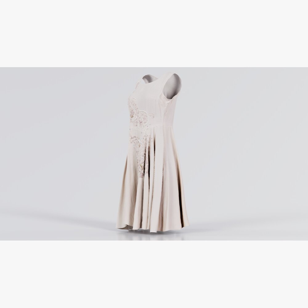 Pearl Decorated Beige Dress 3D model - Download Dresses on 3DModels.org