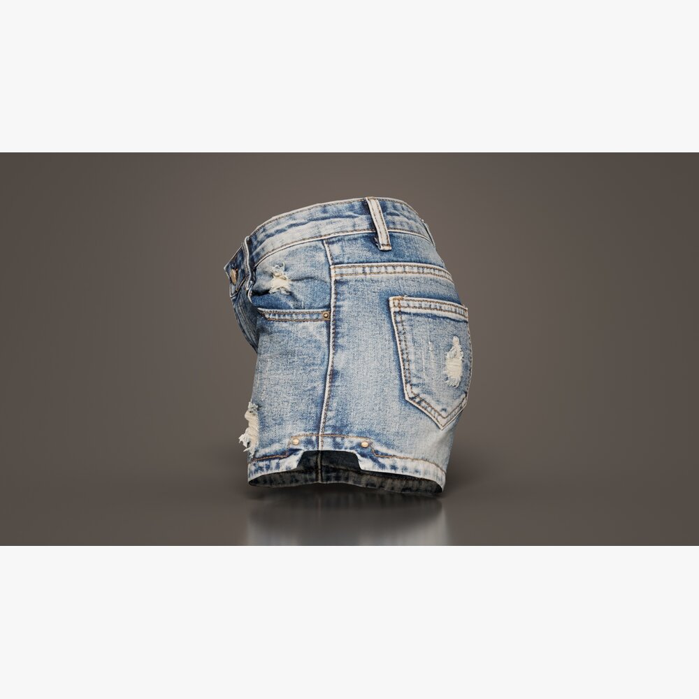 Ripped Mini Jeans Shorts 3D model - Download Trousers on 3DModels.org