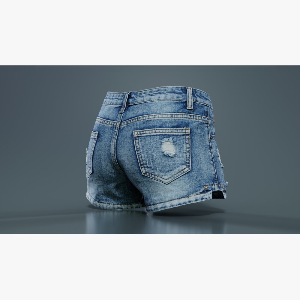Ripped Mini Jeans Shorts 3D model - Download Trousers on 3DModels.org