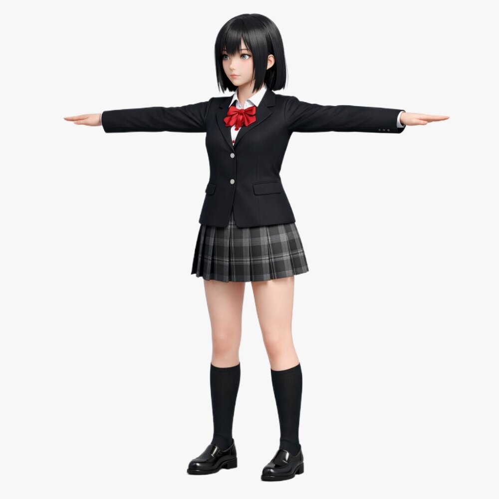 Fille Kuudere Anime en Uniforme Scolaire Modèle 3D - 3DModels.org