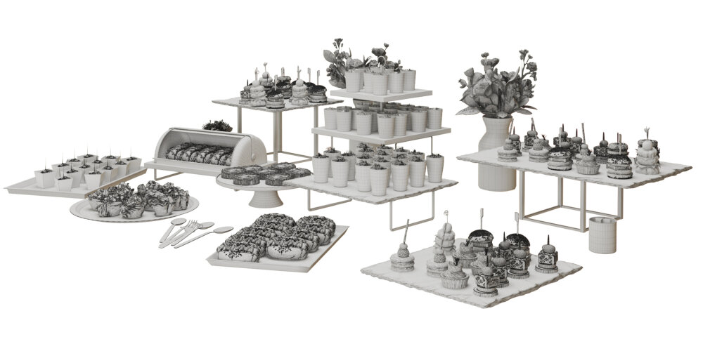 Catering Buffet Table Set with Appetizers and Desserts 3D model ...
