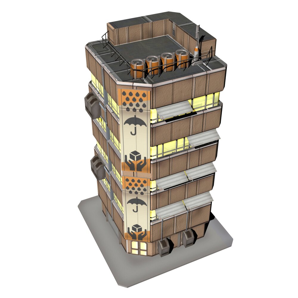 Futuristic Low Poly Apartment Building 3D model - Download Buildings on ...