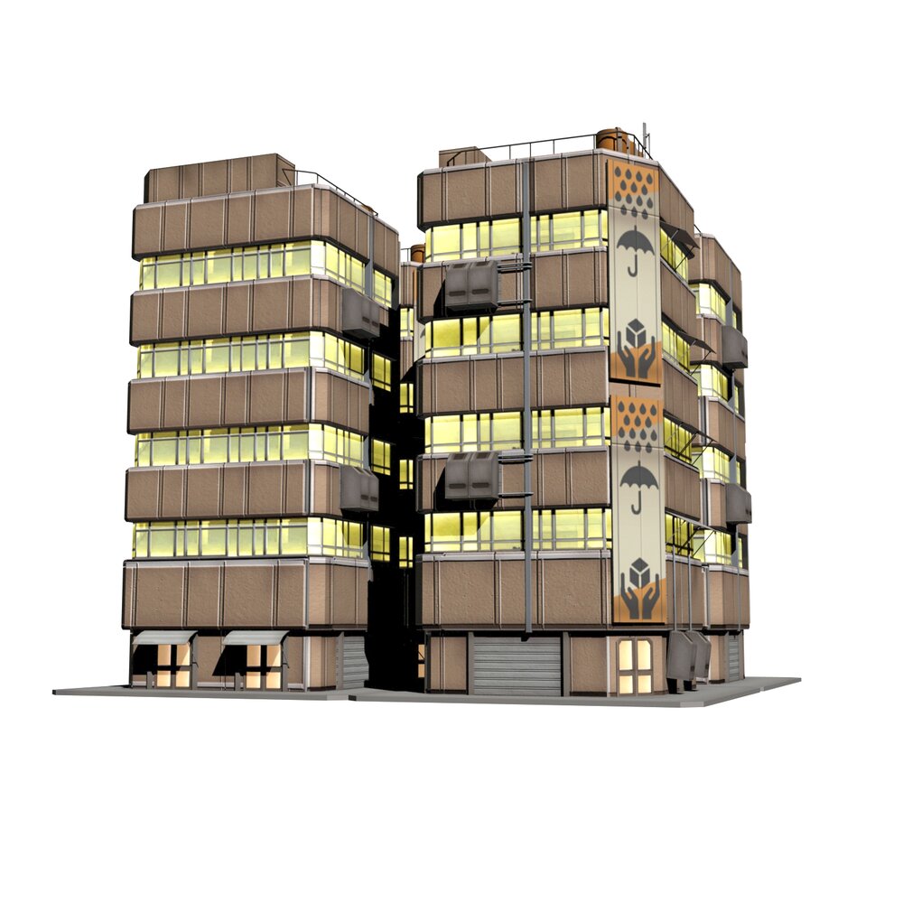 Futuristic Low Poly Apartment Building 3D model - Download Buildings on ...