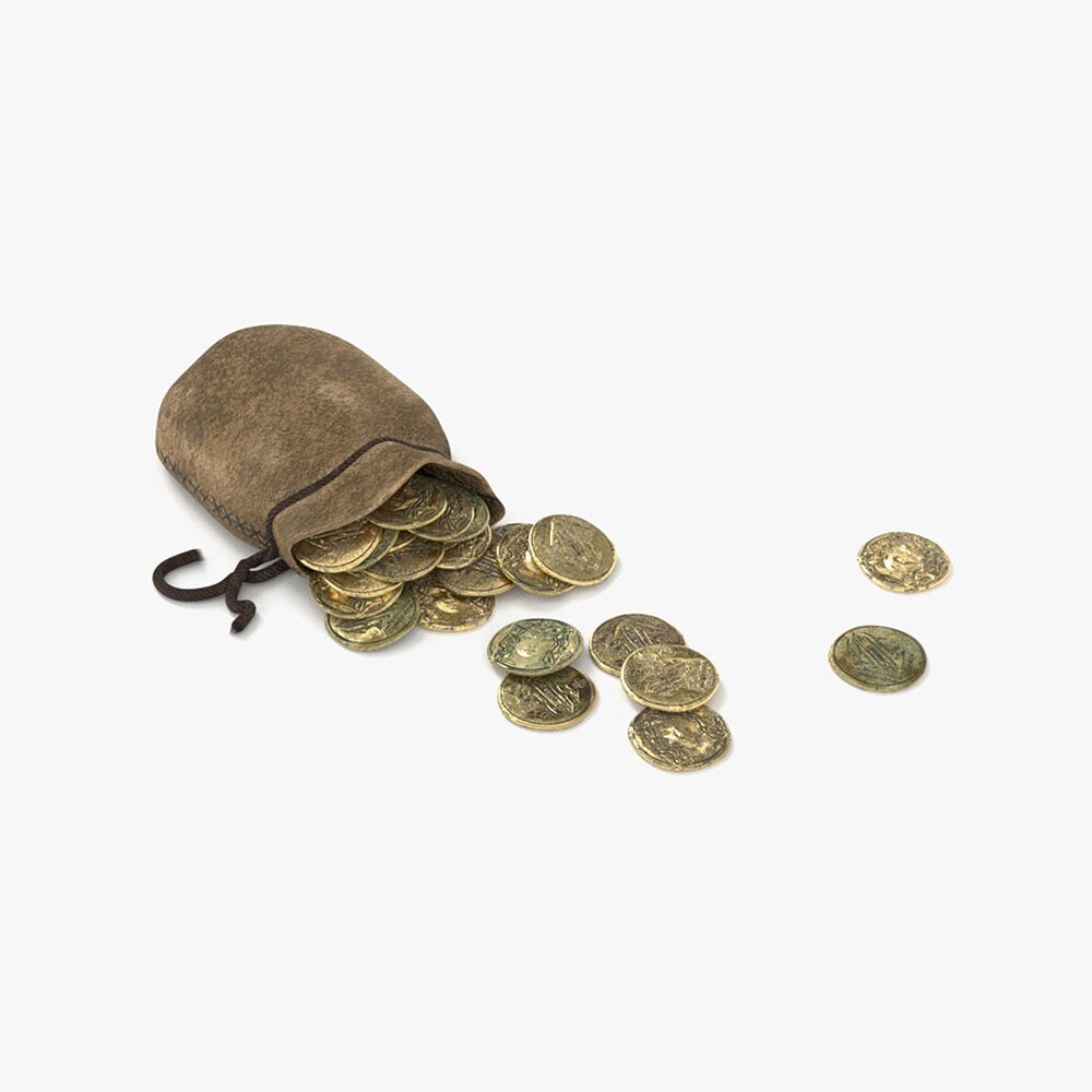 Pouch of Golden Coins 3D model - Download Coins, Banknotes on 3DModels.org