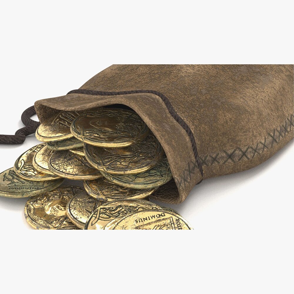 Pouch of Golden Coins 3D model - Download Coins, Banknotes on 3DModels.org