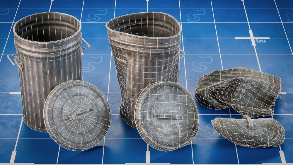 Realistic Trash Bins – Game Ready Props Pack 3D model - Download Street ...