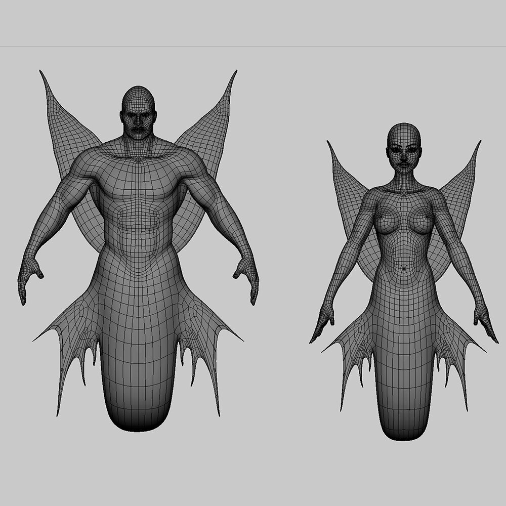Casal de Sereias – Topology Uv Map Modelo 3D - Baixar Criaturas ...