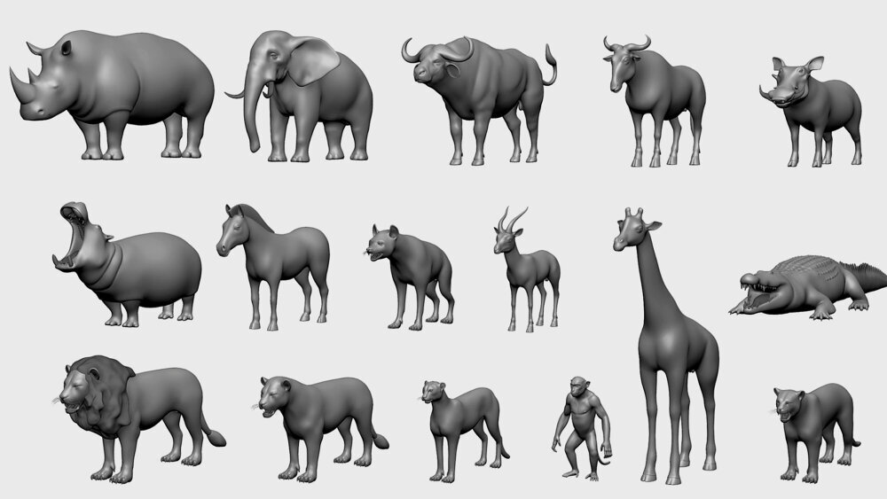 Colección de 16 Animales Salvajes – Topology Uv Map Modelo 3D ...