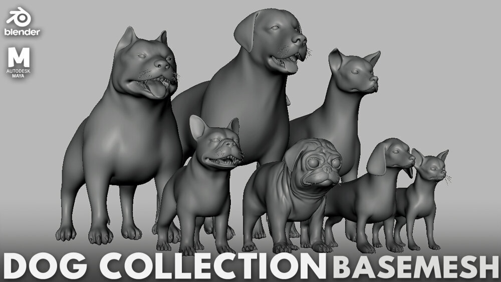 7 Dogs Pack 3D model - Download Mammals on 3DModels.org