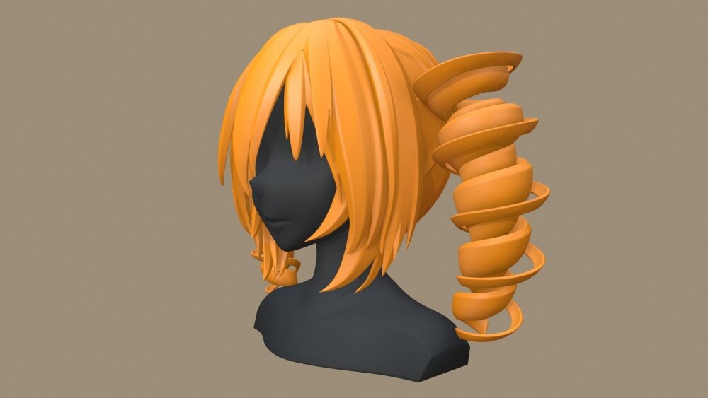 Stylized Spiral Ponytail Hair with Layered Bangs 3D model - Download ...