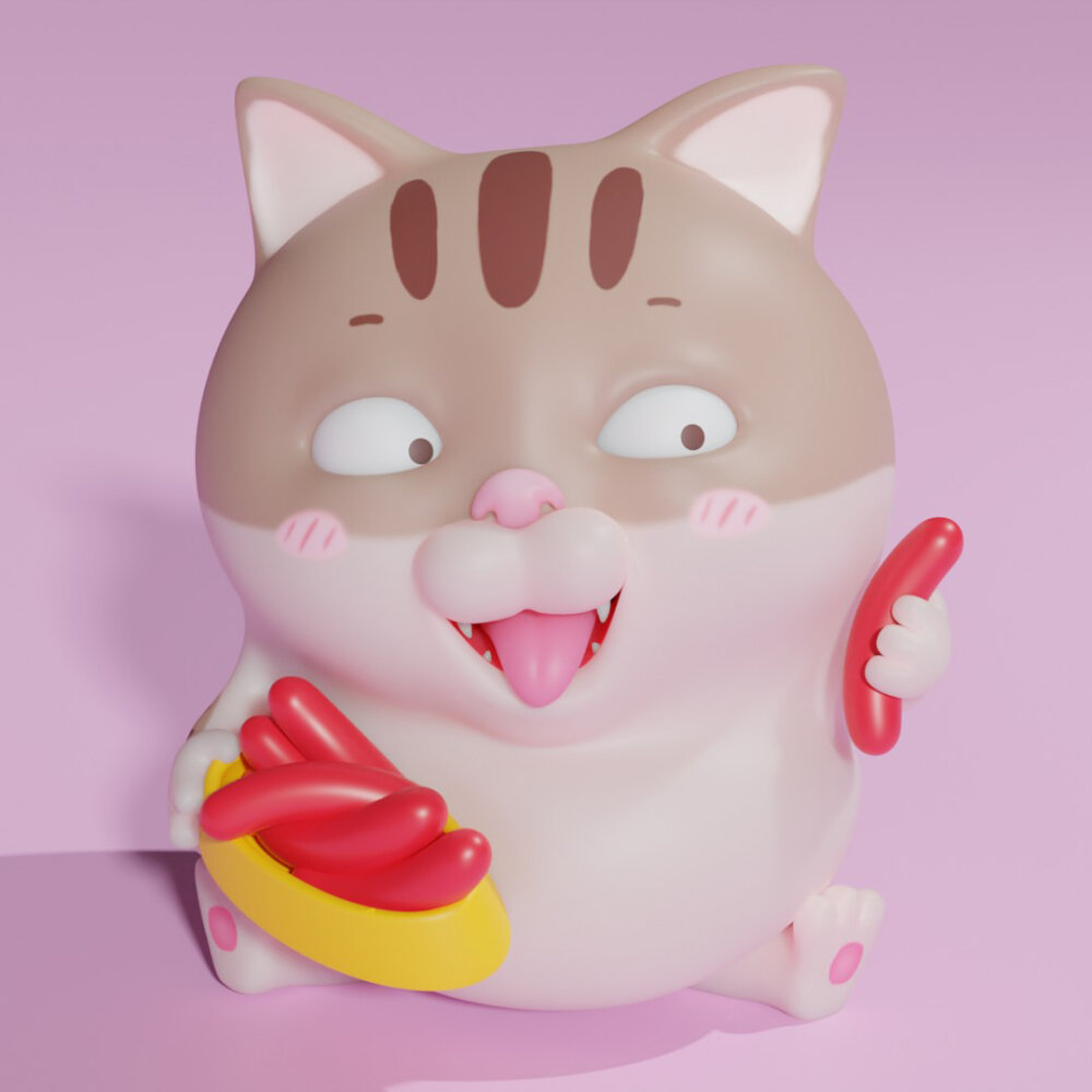 Ami Fat Cat with Sausages 3D model - Download Sculptures on 3DModels.org