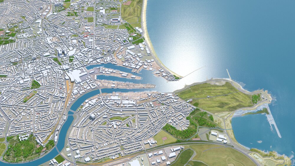 Aberdeen City Scotland 40km 3D 모델 - 다운로드 도시 건 on 3DModels.org