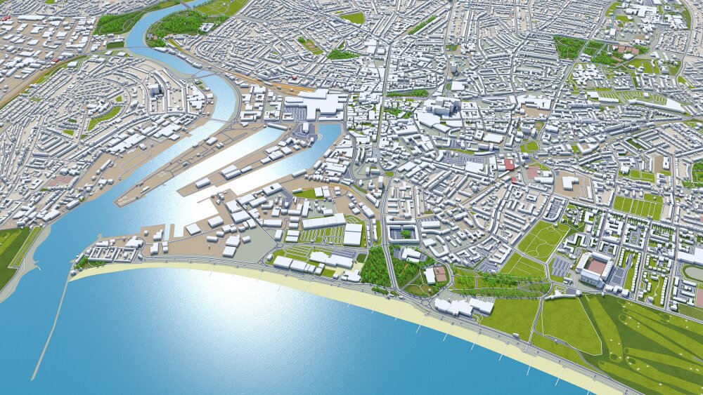 Aberdeen City Scotland 40km 3D 모델 - 다운로드 도시 건 on 3DModels.org