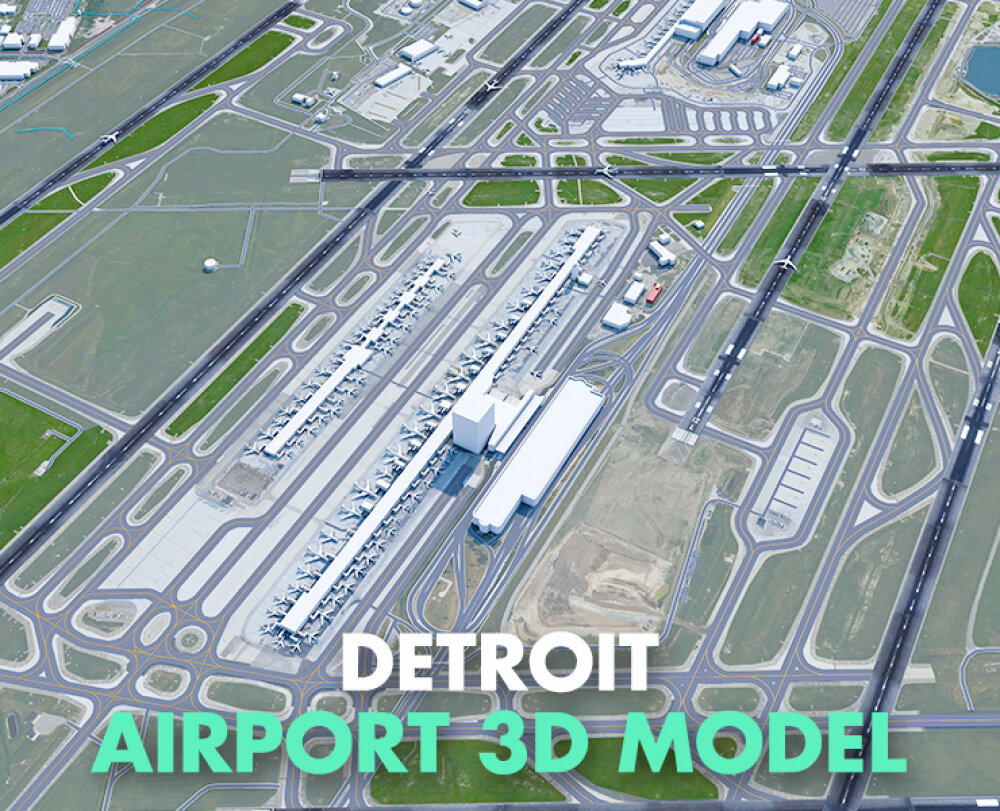 Detroit Airport 12km 3D model - Download Infrastructure Buildings on ...