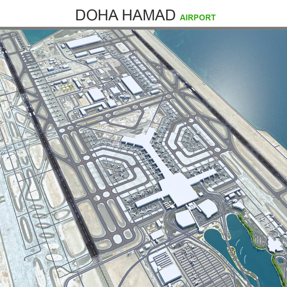 Doha Hamad Airport 12km 3D model - Download Infrastructure Buildings on ...