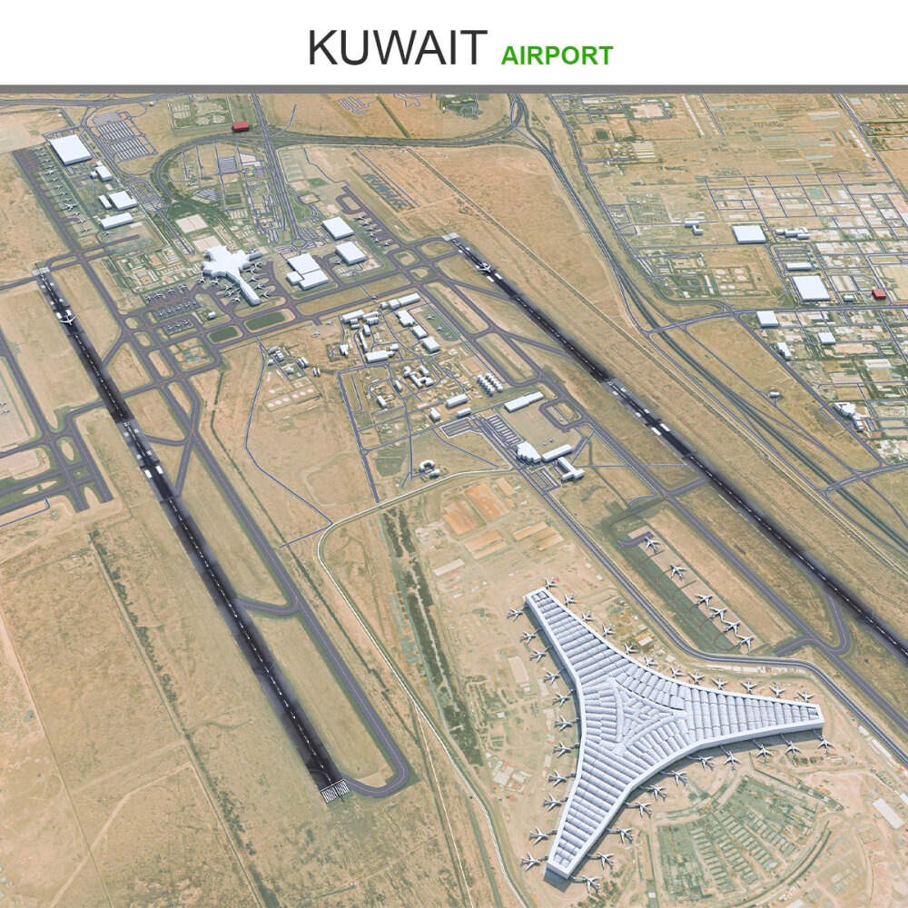Kuwait Airport Map 10 km 3D model - Download Infrastructure Buildings ...