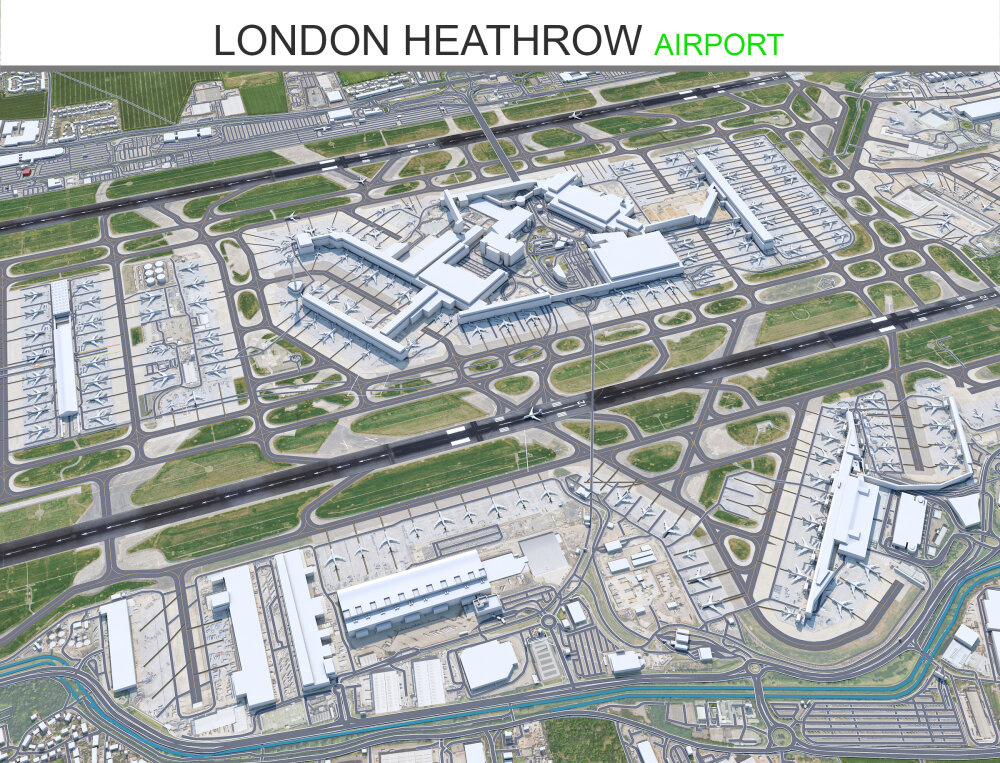 London Heathrow Airport 10km 3D模型 - 下载 Infrastructure Buildings on ...