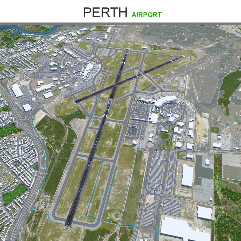 Perth Airport 10km 3D model - Download Infrastructure Buildings on ...