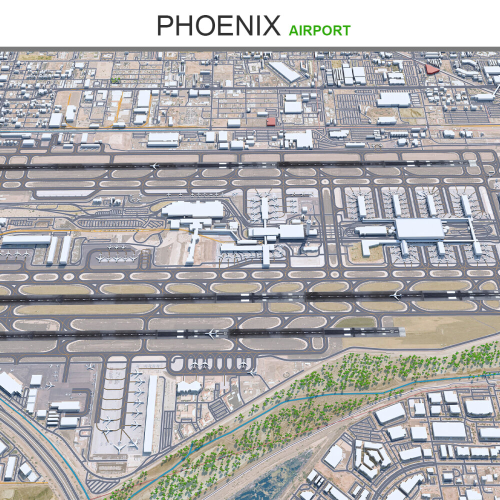 Phoenix Airport 10km 3D model - Download Infrastructure Buildings on ...
