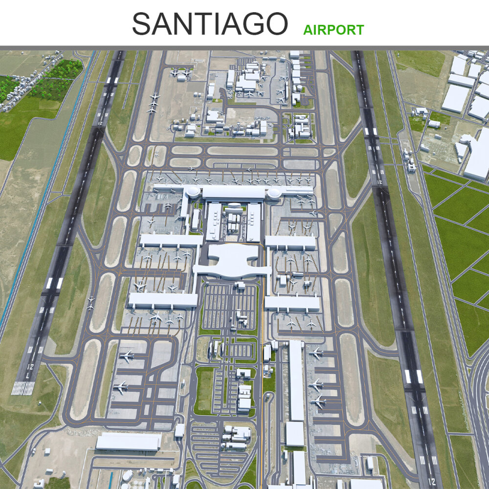 Santiago Airport 10km 3D model - Download Infrastructure Buildings on ...