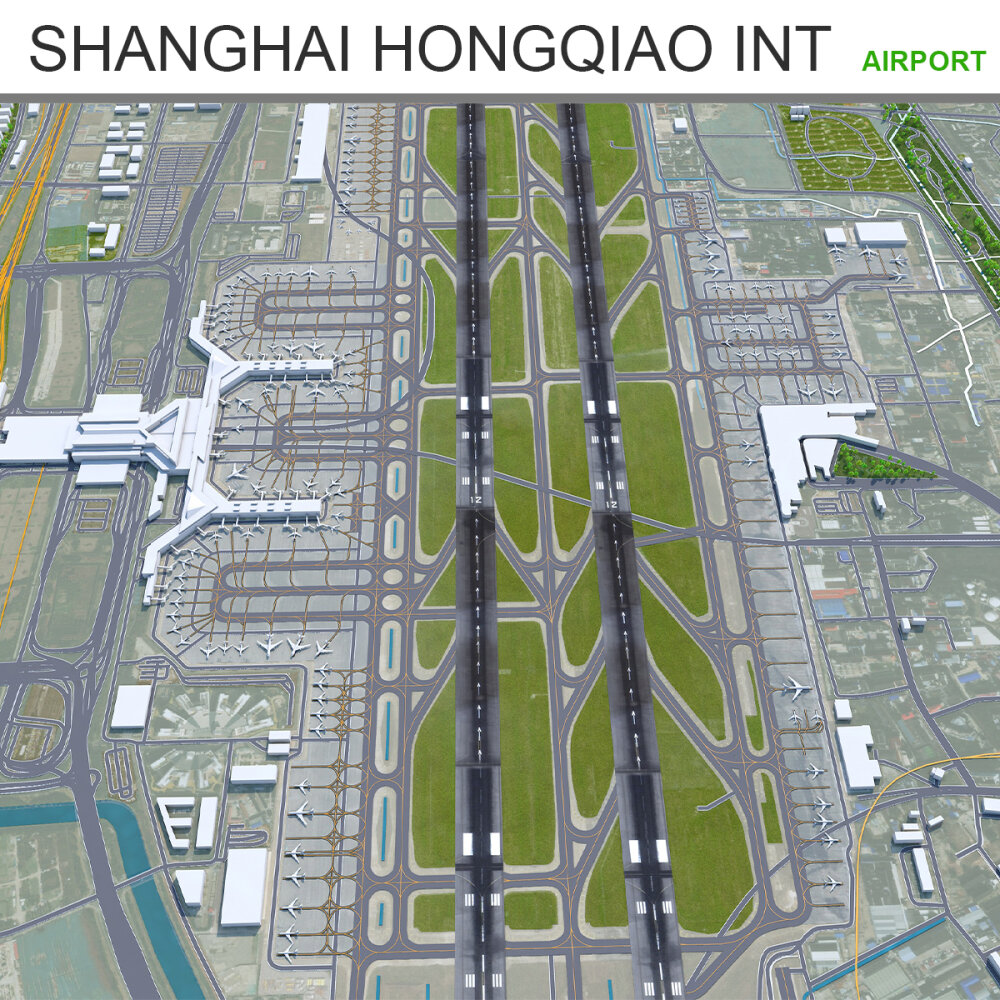 Shanghai Hongqiao International Airport 12km 3D model - Download ...