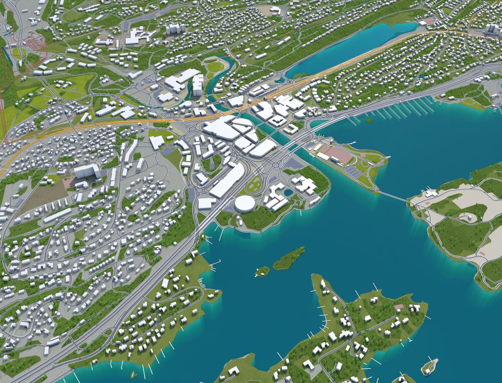 Baerum – Sandvika Norway 10km 3D model - Download City on 3DModels.org