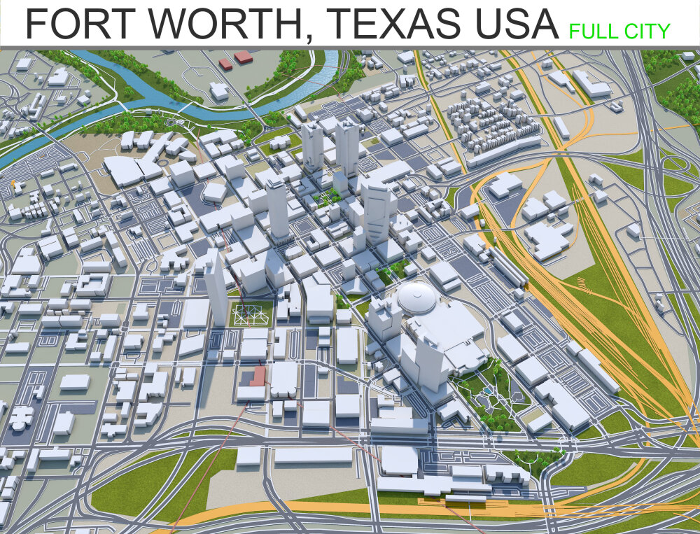 Fort Worth Texas Usa 80km 3D model - Download City on 3DModels.org