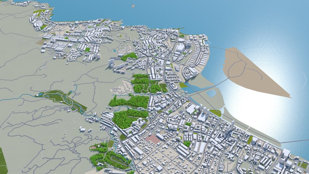 George Town Penang Island Malaysia 30km 3D model - Download City on ...
