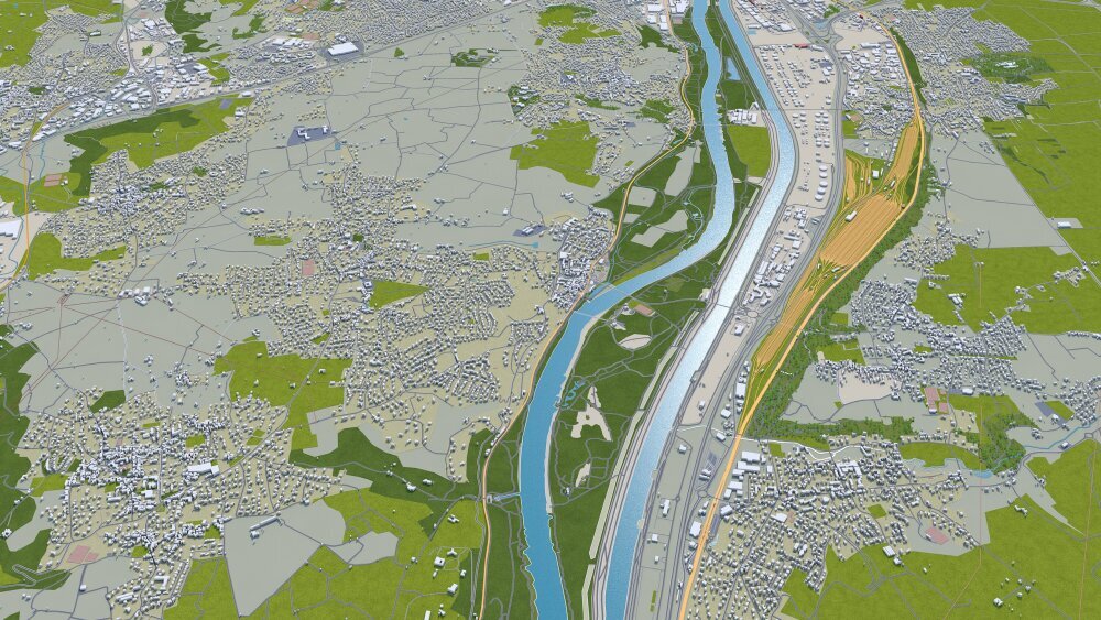 Lyon France 60km Modèle 3D - Télécharger Villes on 3DModels.org