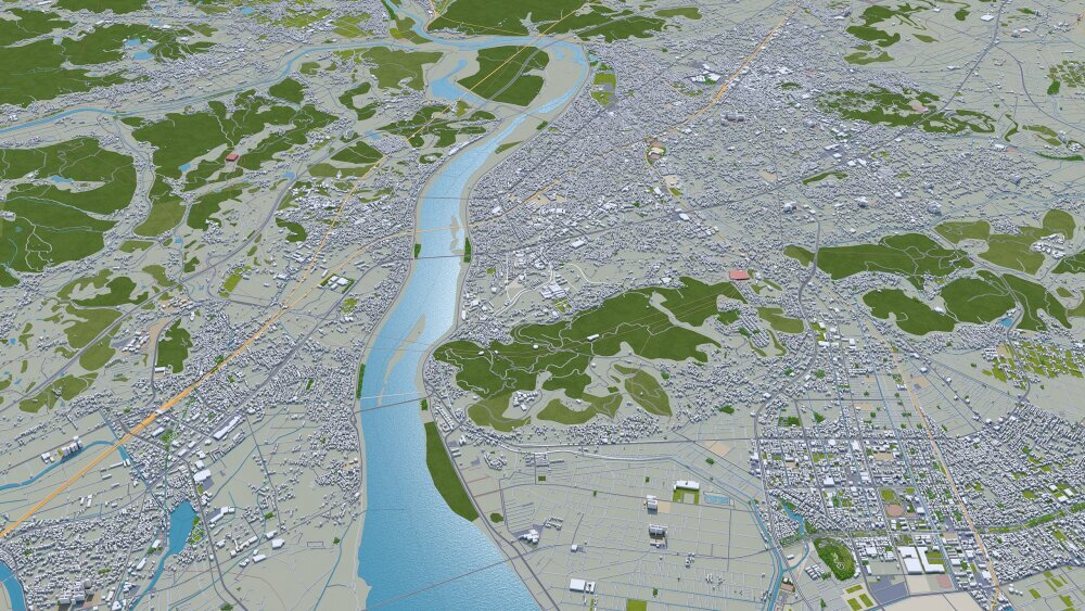 Okayama Japan 100km AI 3D model - Download City on 3DModels.org