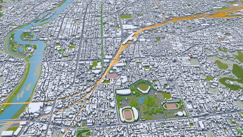 Okayama Japan 100km AI 3D model - Download City on 3DModels.org