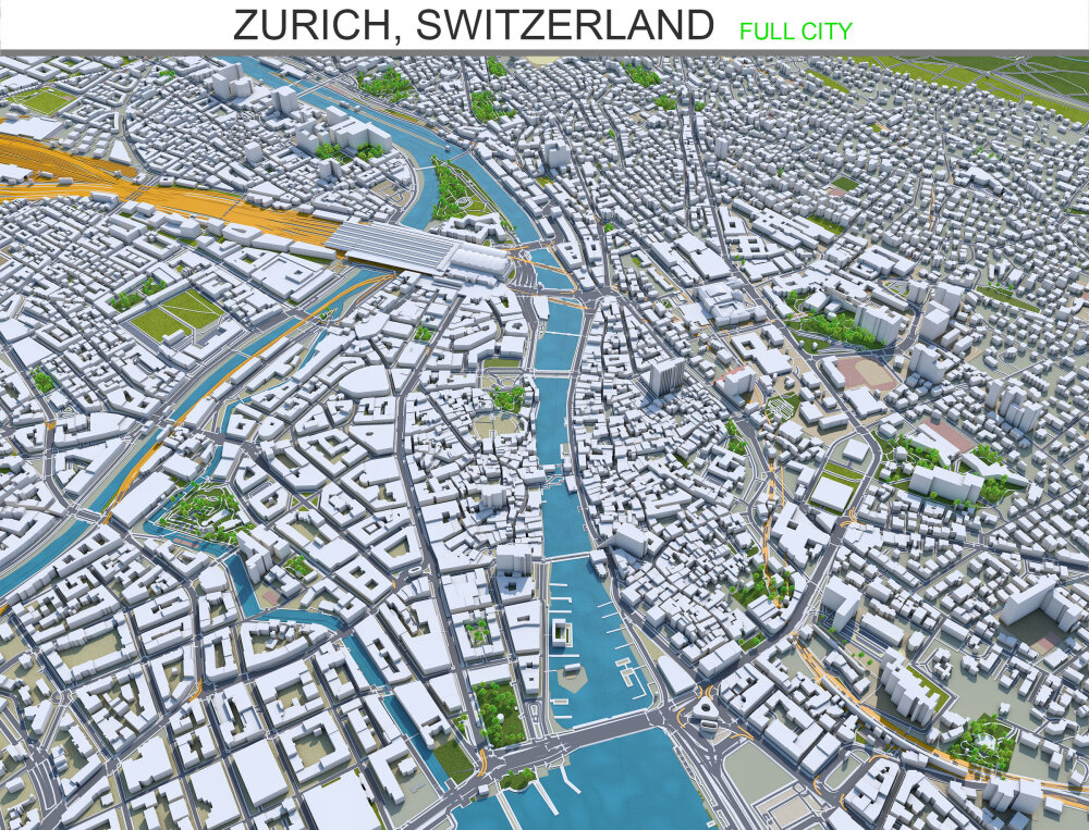 Zurich Switzerland 30km 3D model - Download City on 3DModels.org