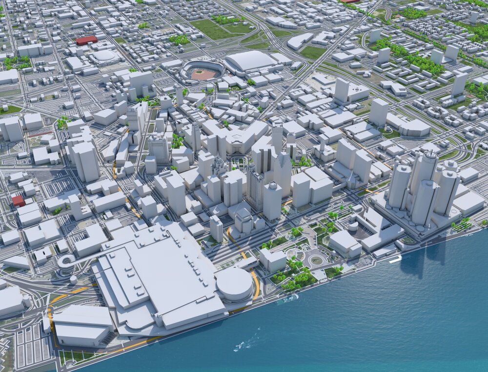 Detroit City Michigan USA 3D 모델 - 다운로드 도시 건 on 3DModels.org