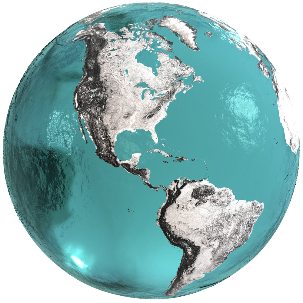 Earth Water Globe Contour hq Displaced 3D model - Download Planets on ...