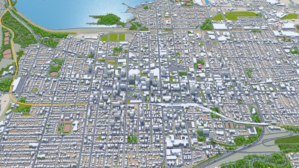Hamilton City Ontario Canada 60km 3D 모델 - 다운로드 도시 건 on 3DModels.org