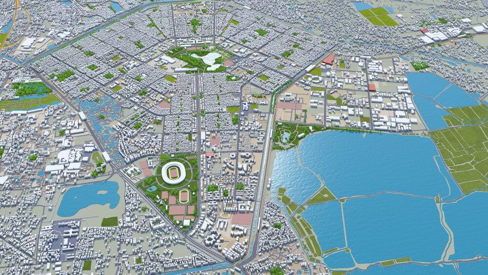 Kolkata City West Bengal India 100km Modèle 3D - Télécharger Villes on ...