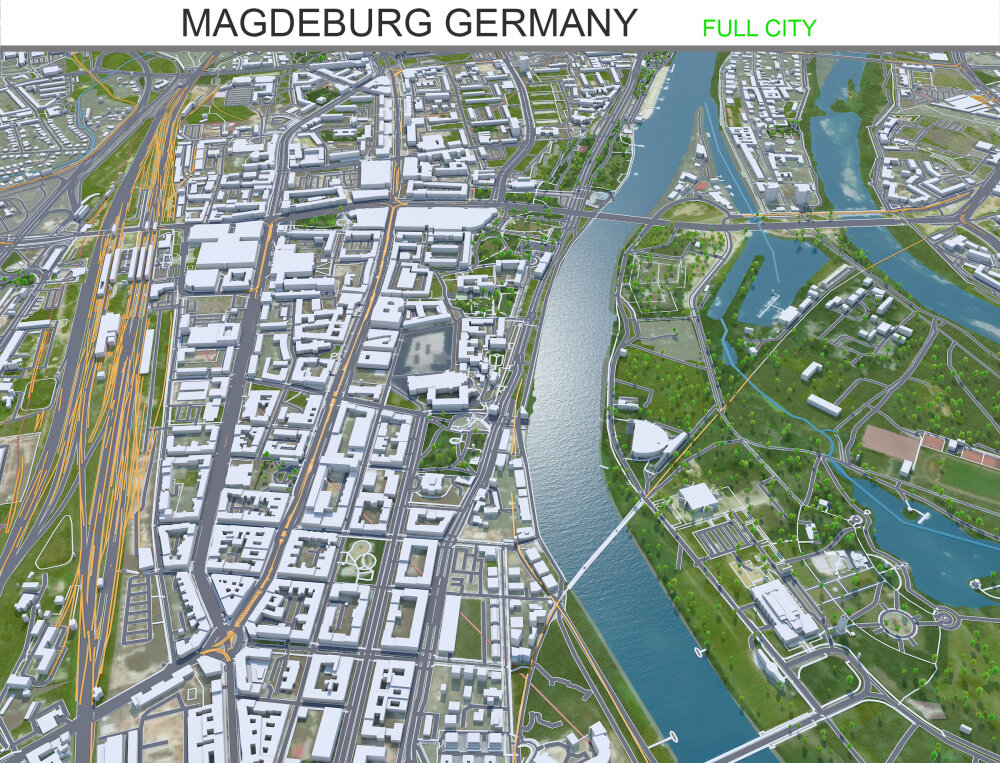 Magdeburg Germany 40km 3D model - Download City on 3DModels.org