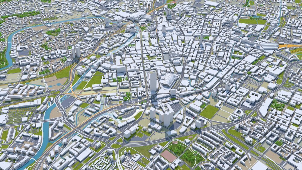 Manchester Full City United Kingdom 60km 3D model - Download City on ...