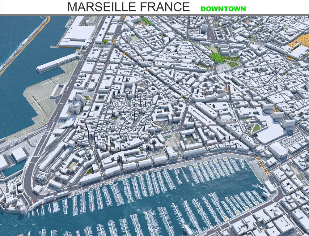 Marseille Downtown France 7km 3D model - Download City on 3DModels.org