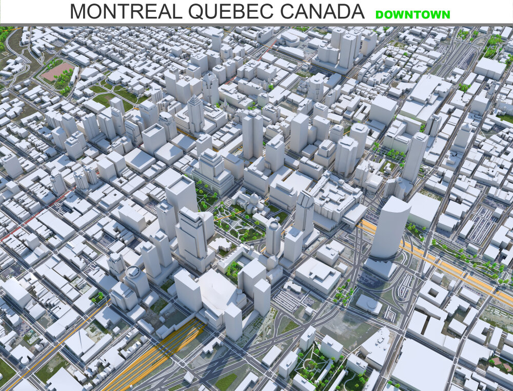 Montreal Downtown Quebec Canada 8km 3D model - Download City on ...