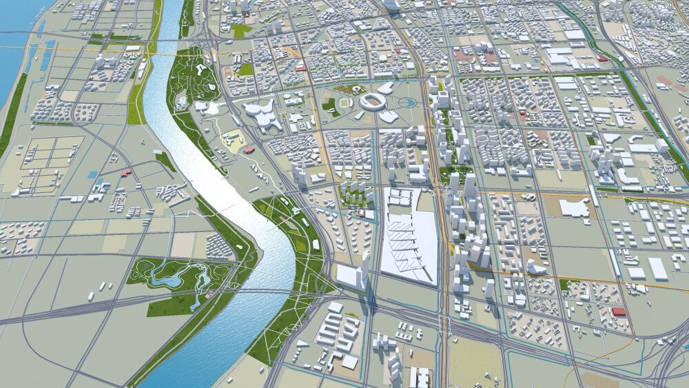Nanjing China 100km 3D model - Download City on 3DModels.org