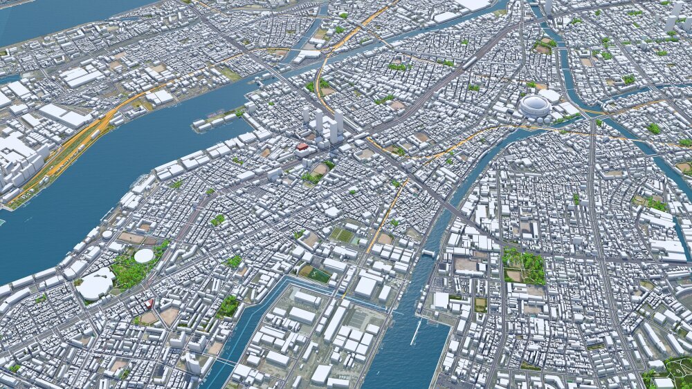 Città di Osaka Giappone 100km Modello 3D - Scarica Città on 3DModels.org