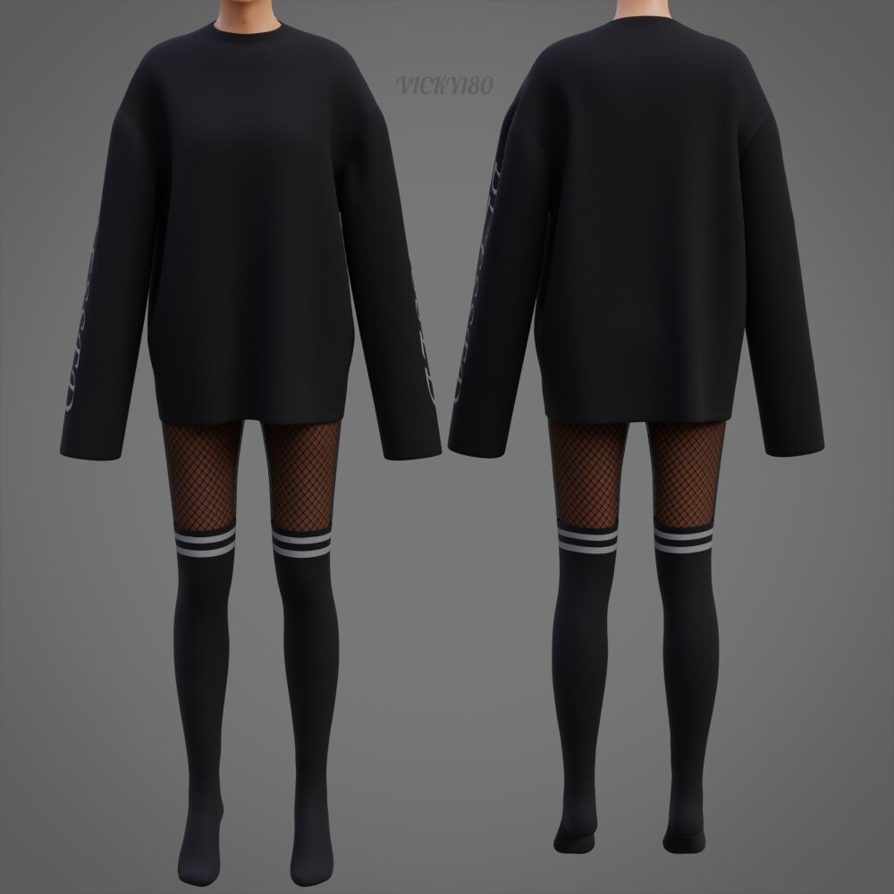 Gothic Clothing Set Graphic Sweater Fishnet Leggings Thigh-high ...