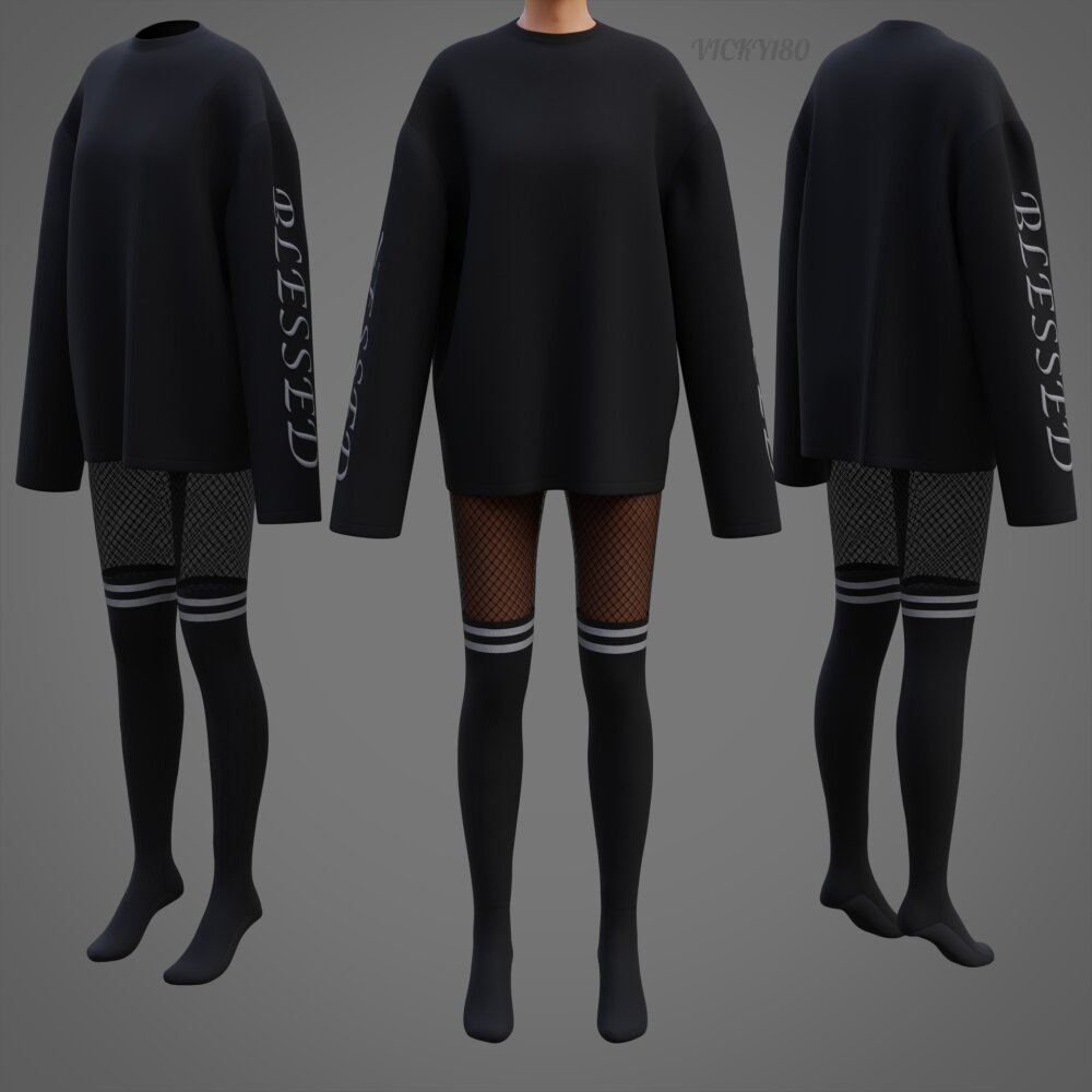 Gothic Clothing Set Graphic Sweater Fishnet Leggings Thigh-high ...