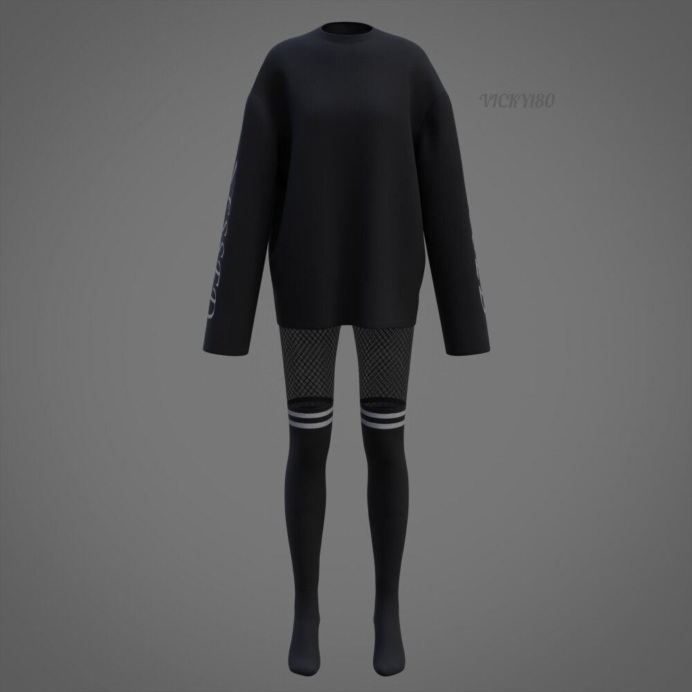 Conjunto Gótico con Suéter Gráfico y Leggings de Malla Modelo 3D ...
