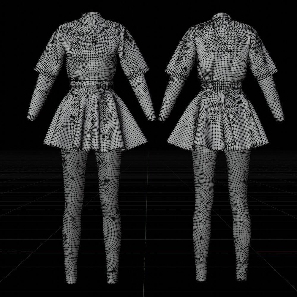 Stripes Shirt Leather Skirt and Tights Grunge y2k Fishnet Outfit 3D ...