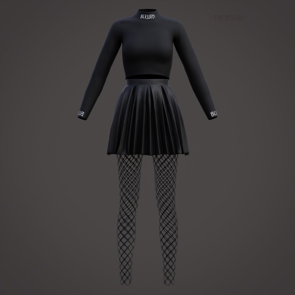 Black Turtleneck Crop Top Leather Skirt Fishnet Tights Grunge Clothing ...