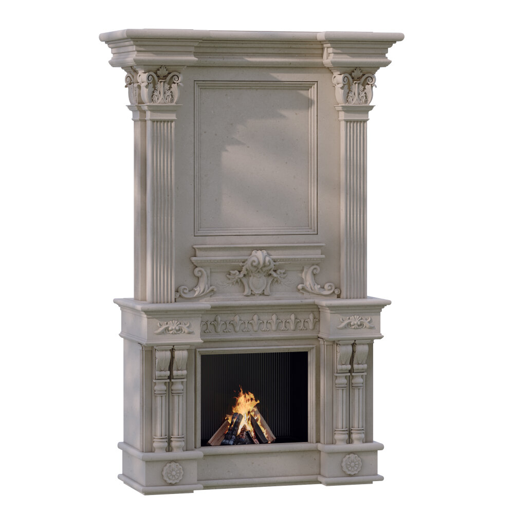 Classic Fireplace Set 3D model - Download Living Room on 3DModels.org