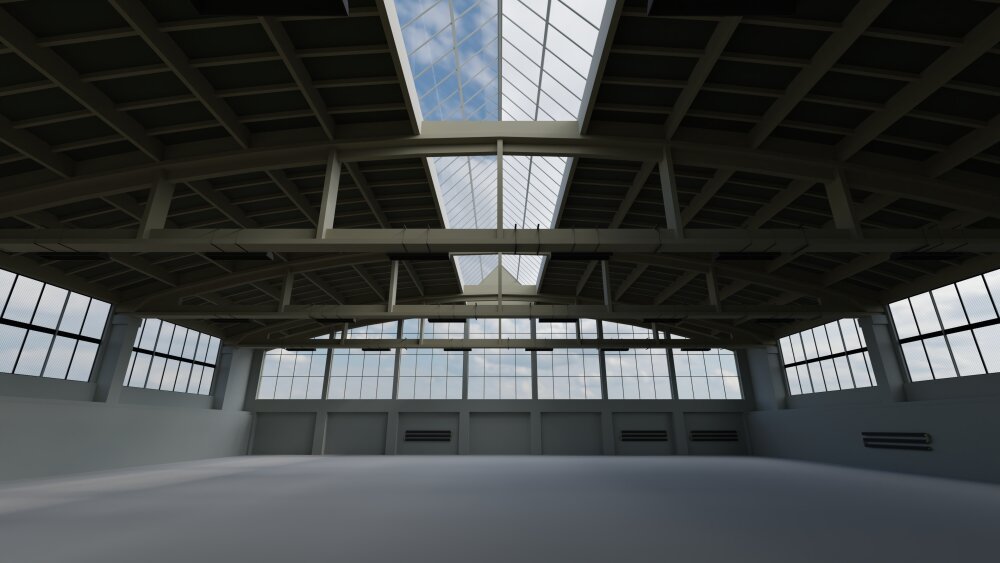 Factory Hall Interior with Skylights and Window Walls 3D model ...